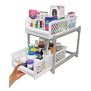 Skywin Drawer Storage 2 Tier Sliding Cabinet Pull Out Organizer | Bathroom Organizer | Under Sink Organizers and Storage | Cabinet Organizers and Storage