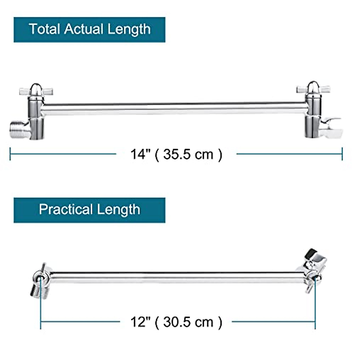 12 Inch Solid Brass Adjustable Shower Head Extension Arm Flexible Height & Angle Shower Arm Extender with Lock Joints, Universal Connection Extra Long Shower Extension Arm, Chrome Finish
