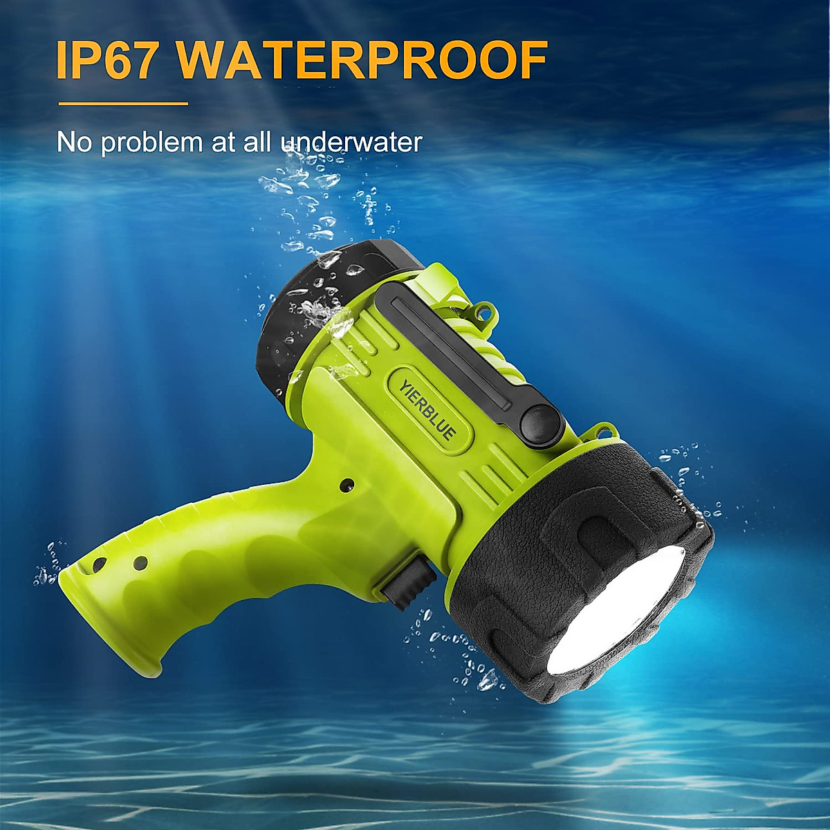 YIERBLUE Rechargeable Spotlight Flashlight with 1000,000 Lumen LED, IP67 Waterproof Long Running Spot Light searchlight, Impact Resistant Handheld Spotlight with Foldable Stand and Detachable Red Lens