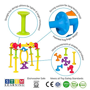 Froogly - 50 Piece Suction Toys | Montessori Toys Bath Toys Construction Building Set Silicone Preschool Toys Daycare Toys Shower Toys Travel Toys for Kids Toddlers Boys Girls Ages 3 4 5 6 Year Old