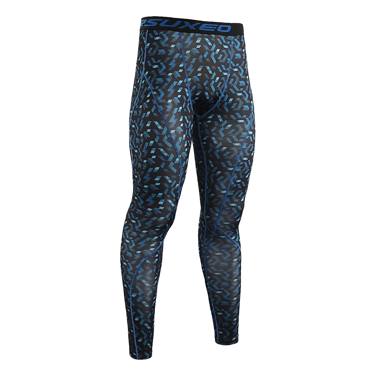 ARSUXEO Men's Compression Tights Running Pants Baselayer Legging K3 Mi Blue Size Large