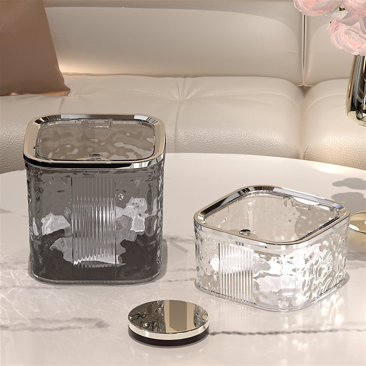 RSPGMKIX Desktop Trash Can Push-Type Living Room Light Luxury Sundries Bucket Car Home Desk Restaurant Storage Barrel Trash Basket(Clear,B)