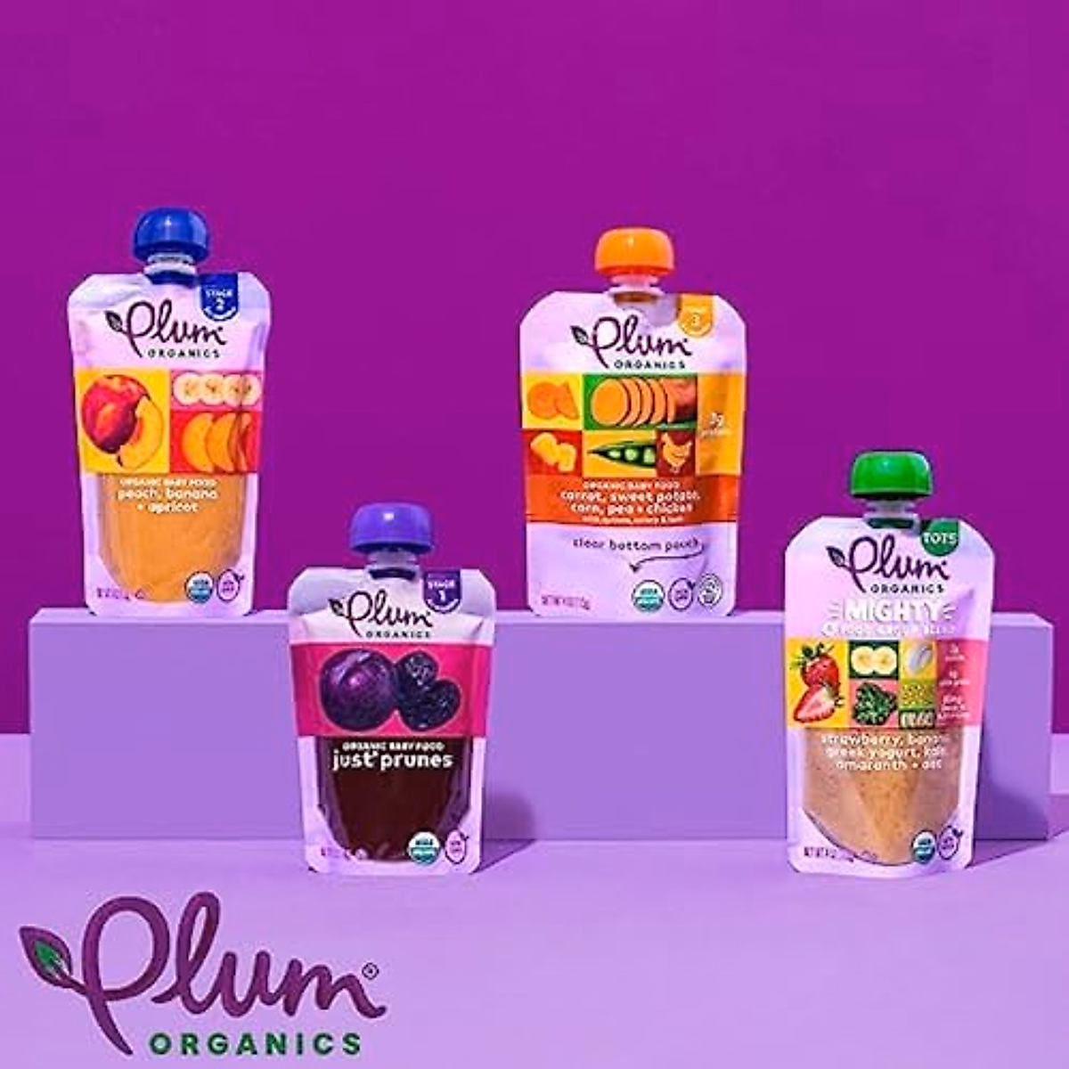 Plum Organics Mighty 4 Organic Toddler Food - Banana, Blueberry, Sweet Potato, Carrot, Greek Yogurt, and Millet - 4 oz Pouch (Pack of 12) - Organic Fruit and Vegetable Toddler Food Pouch