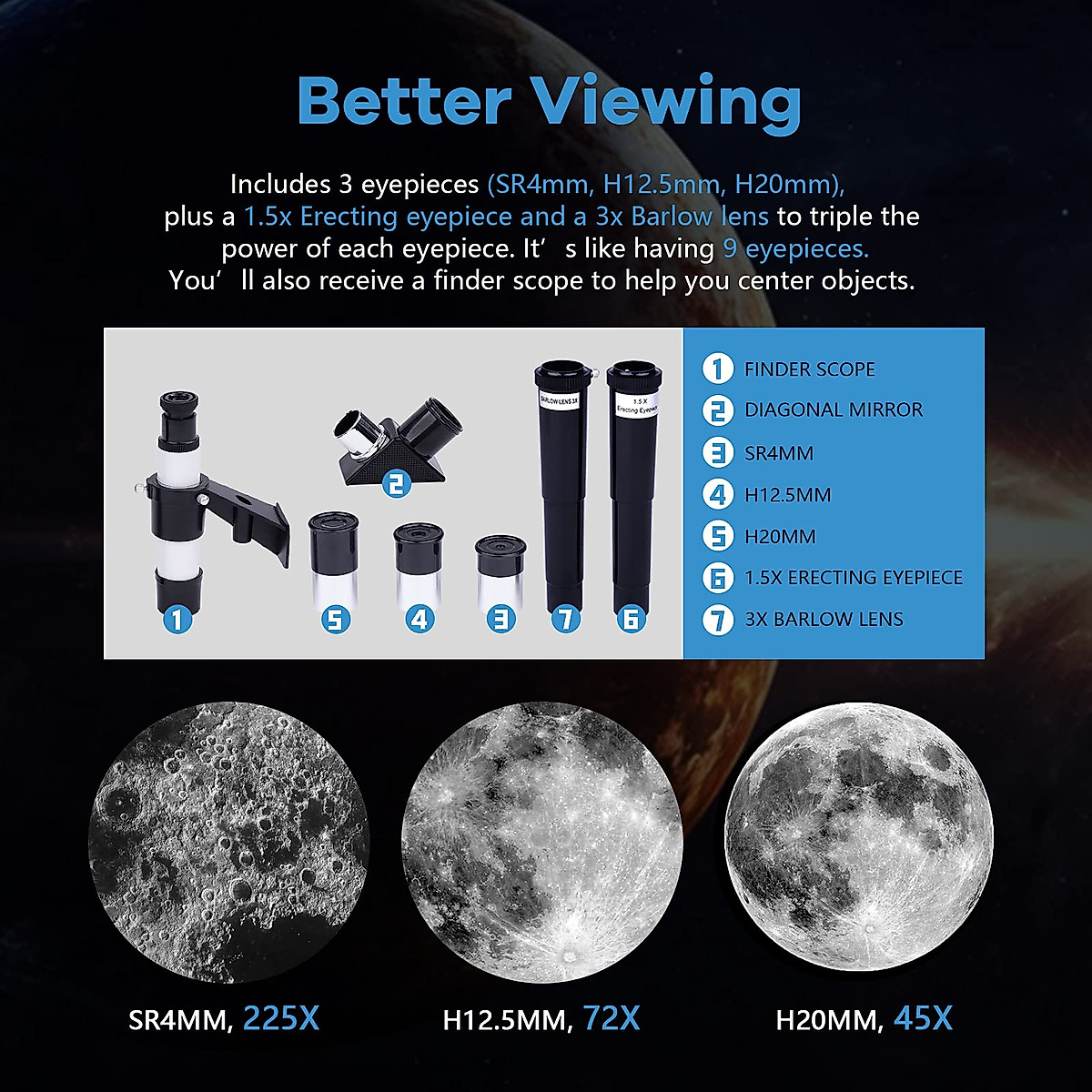 Telescopes for Adults Astronomy, 60mm Aperture 900mm Refractor Telescope for Astronomy Beginners Adults, with Tripod, Wire Shutter, Phone Adapter
