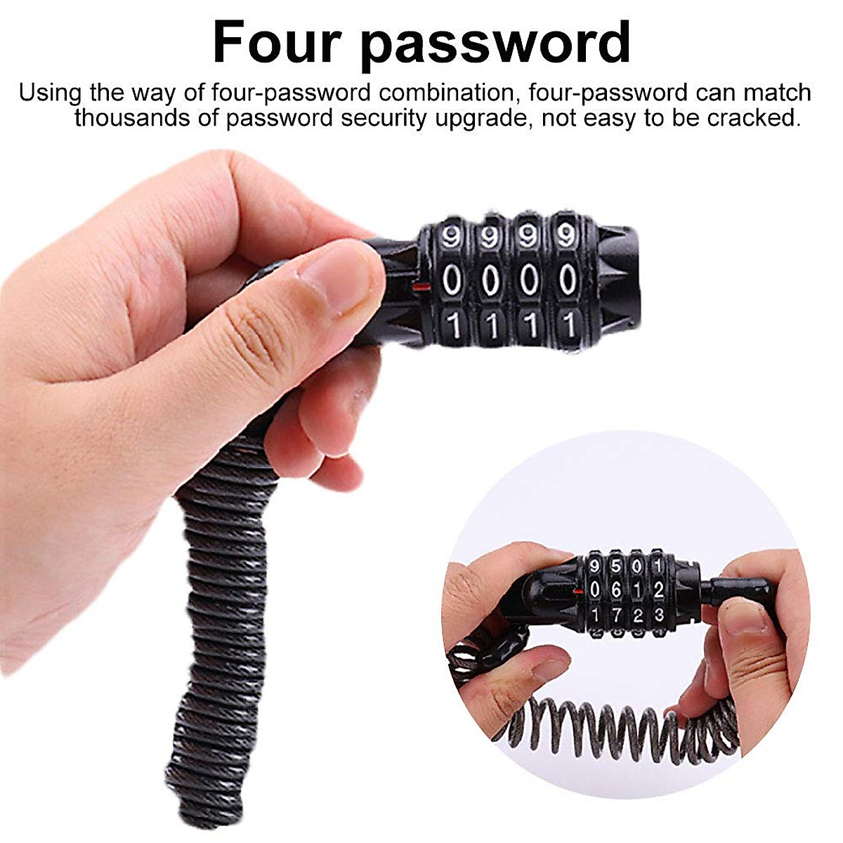 Bike Ring Lock Wire Steel Cable Lock,Multifunction Bicycle Steel Wire 4 Digit Password Anti-Theft Security Bike Lock for Motorcycle,Door, Gate, Fence, Grill Black Lock + Bag