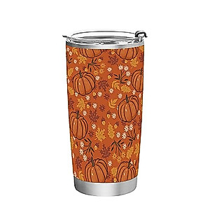 Jihqo Pumpkin Thanksgiving Harvest Tumbler with Lid and Straw, Insulated Stainless Steel Tumbler Cup, Double Walled Travel Coffee Mug Thermal Vacuum Cups for Hot & Cold Drinks 20oz