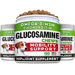 (Pack of 3) Glucosamine Treats for Dogs - Joint Supplement w/Omega-3 Fish Oil - Chondroitin, MSM - Advanced Mobility Chews - Joint Pain Relief - Hip & Joint Care - Chicken Flavor - Made in USA