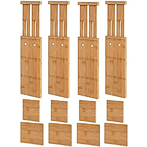 Vriccc 4.4" High Drawer Dividers with Inserts, Bamboo Drawer Dividers for Clothes, Expandable from 12-17.5", Adjustable drawer organizer for Bedroom, Kitchen & Office, 4 Dividers with 8 Insert.