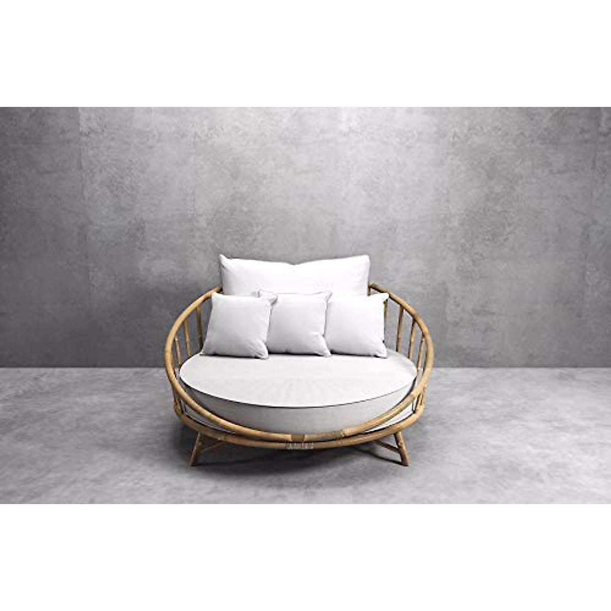 ZEW Bamboo Round Daybed Outdoor Indoor Large Accent Sofa Chair Lawn Pool Garden Seating with Cushion and Pillows Sofabed, Natural