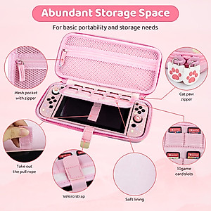 FUNDIARY Pink Bunny Theme Carrying Case for Nintendo Switch, Cute Storage Bag Accessories Bundle for Switch with TPU Protective Cover, Screen Protector, Adjustable Shoulder Strap and 2 Thumb Grips