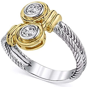 Jude Jewelers Silver Gold Plated Two Tone Braided Knot Wedding Engagement Promise Statement Ring (Silver Gold, 7)