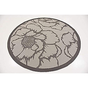 Unique Loom Outdoor Botanical Collection Area Rug - Rose (6' 1" Round, Gray/ Silver)