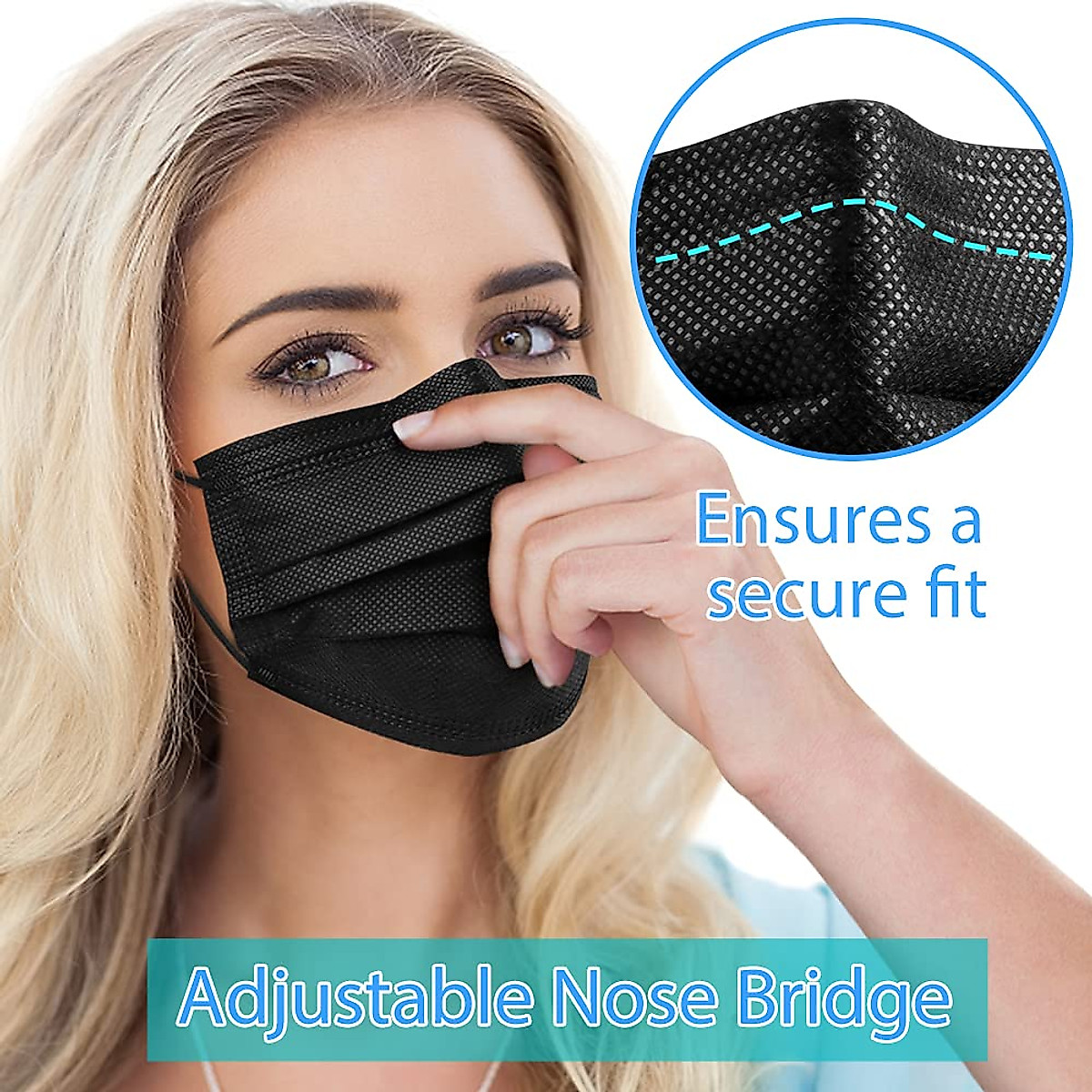Black Disposable Face Masks, 50 Pack Face Mask 3 Ply Disposable Masks