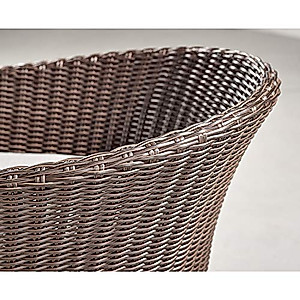 Bolton Furniture Athens All-Weather Wicker Outdoor Conversation 35" L Coffee Table, Set Chairs and Two-Seat Bench, Grey