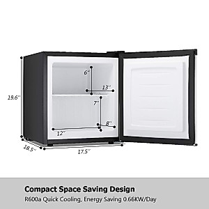 R.W.FLAME Mini Freezer Countertop, Energy Saving 1.1 Cubic Feet Single Door Compact Upright Freezer with Reversible Door (Silver)