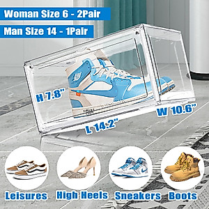 EZJOB Modern Clear Shoe Box, Acrylic Sneaker Shoe Storage Box, Stackable Shoe Display Case with Magnetic Door, 1 Pack Size 15