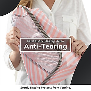 OlarHike Travel Essentials ALL INCLUDED 10 Set Sturdy Packing Cubes for Suitcases, UPGRADED Anti-Tear Stitching, NEW Improved Luggage Packing Organizers for Travel Accessories(Pink stripes)