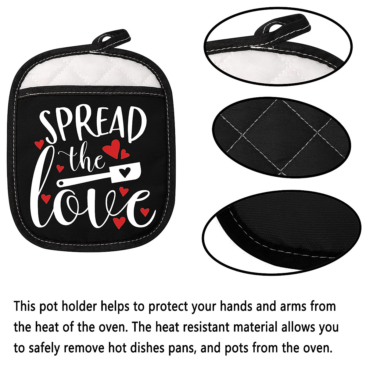 Spread The Love Hot Pot Holder Fun Pot Holder Oven Mitt Kitchen Gifts House Warming Gift (Spread The Love Black)