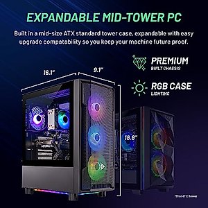 Skytech Gaming SkyTech Shadow 3.0 Gaming Computer PC Desktop - Ryzen 5 3600 6-Core 3.6GHz, RTX 3060 Ti 8GB, 1TB SSD, 16GB DDR4 3000, RGB Fans, AC WiFi, Windows 11 Home 64-bit, Black