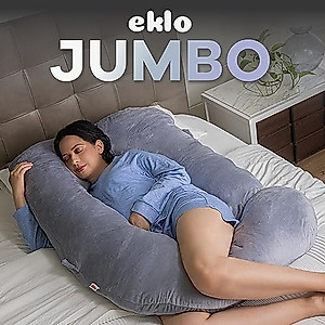 EKLO Pregnancy Pillows, U-Shape Full Body Pillow - Jumbo Size Grey - Pregnancy Pillows for Sleeping - Body Pillows for Adults, Maternity Pillow and Pregnancy Must Haves