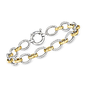 Ross-Simons Two-Tone Sterling Silver Oval-Link Bracelet. 7 inches