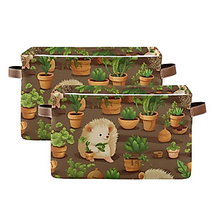 WELLDAY 1PCS Storage Basket Hedgehogs Pattern Large Foldable Storage Bin Cube Collapsible Organizer