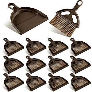 Domensi 12 Sets Small Broom and Dustpan Set Mini Dustpan and Brush Set Hand Broom and Dustpan Set Mini Broom and Dustpan Small Dustpan and Brush Set for Home Table Desktop Floor Kitchen Cars Cleaning
