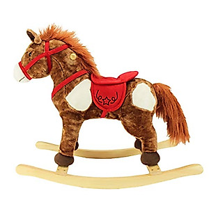 Animal Adventure | Real Wood Ride-On Plush Rocker | Chestnut Horse | Perfect for Ages 3+, 28" x 12" x 22"