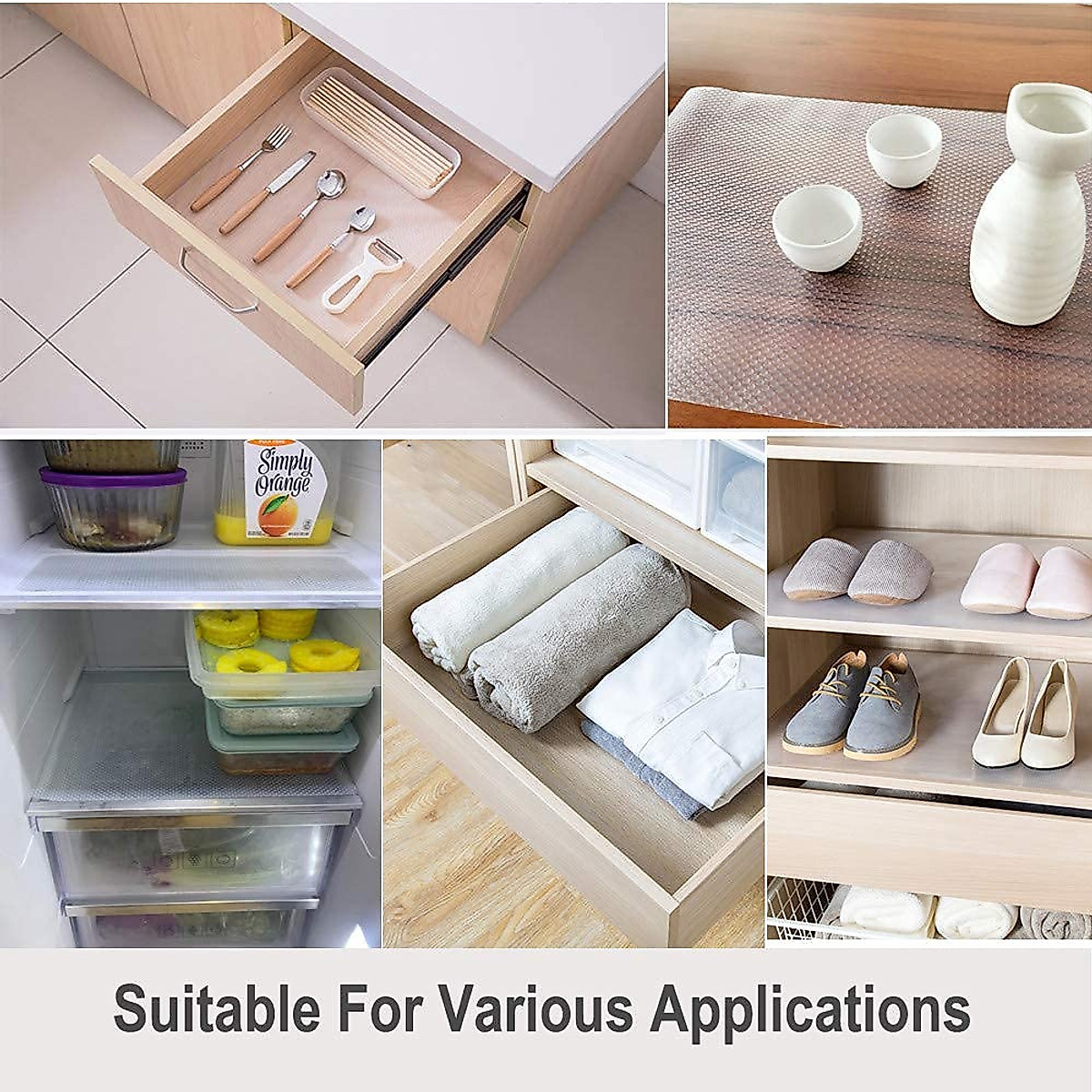 Bloss 6 PCS Shelf Mats Refrigerator Liners, Refrigerator Pads Can Be Cut Fridge Mats Drawer Table Placemats for Home/Kitchen – Clear, 11.4 x 17.7 Inch