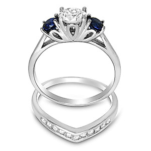 LaRaso & Co His Hers Sterling Blue Sapphire CZ Bridal Wedding Band Engagement Ring Set Him Her Thin Blue Line