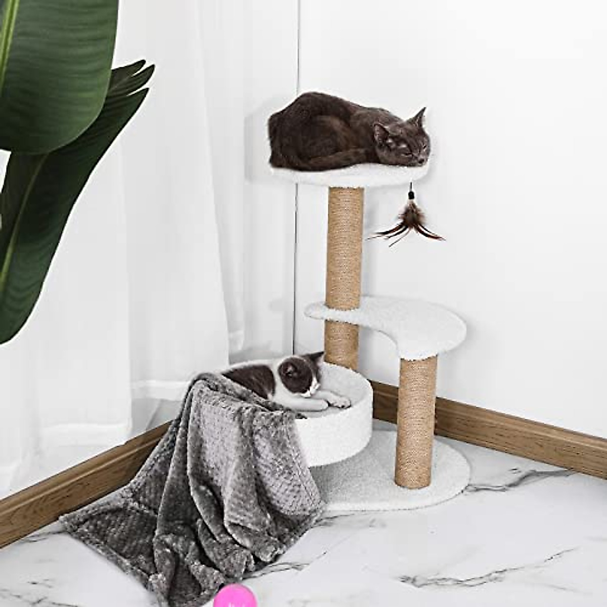 Lahas Modern Cat Tree Tower for Indoor Small Cats with Sisal Scratching Post,Hammock,Perch,Bed,Feather Toy,Easy to Assemble,Activity Design Cat Furniture Supplies
