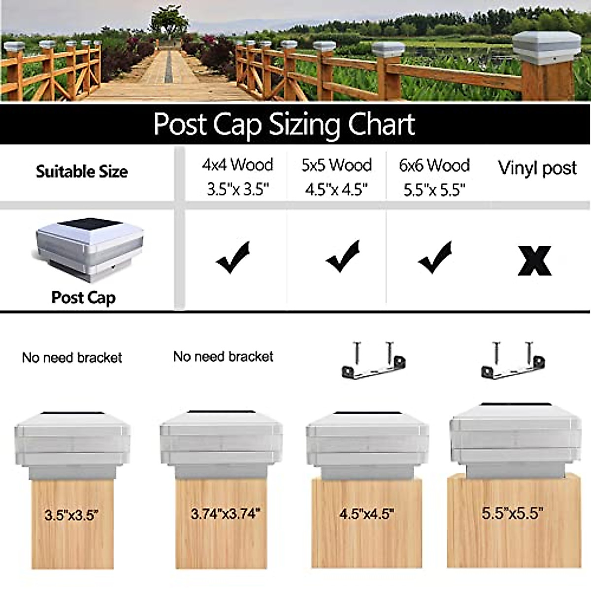 Sumaote Solar Post Cap Light, Outdoor Waterproof LED Solar Post Light Fits 4x4 5x5 6x6 Wooden Posts Fence Post Lights Platform Garden Patio Deck Lighting 6000K White Light, White Shell,1 Pack