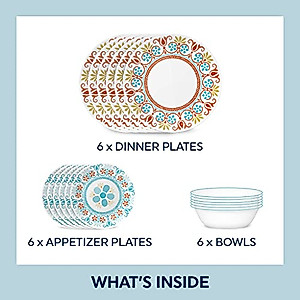 Corelle Terracotta Dreams Dinnerware Set for 6, 18 Pieces | Dinner Plates, Appetizer Plates, and 18 Oz Bowls | Dishwasher, Microwave, and Freezer Safe | Proudly Made in the USA