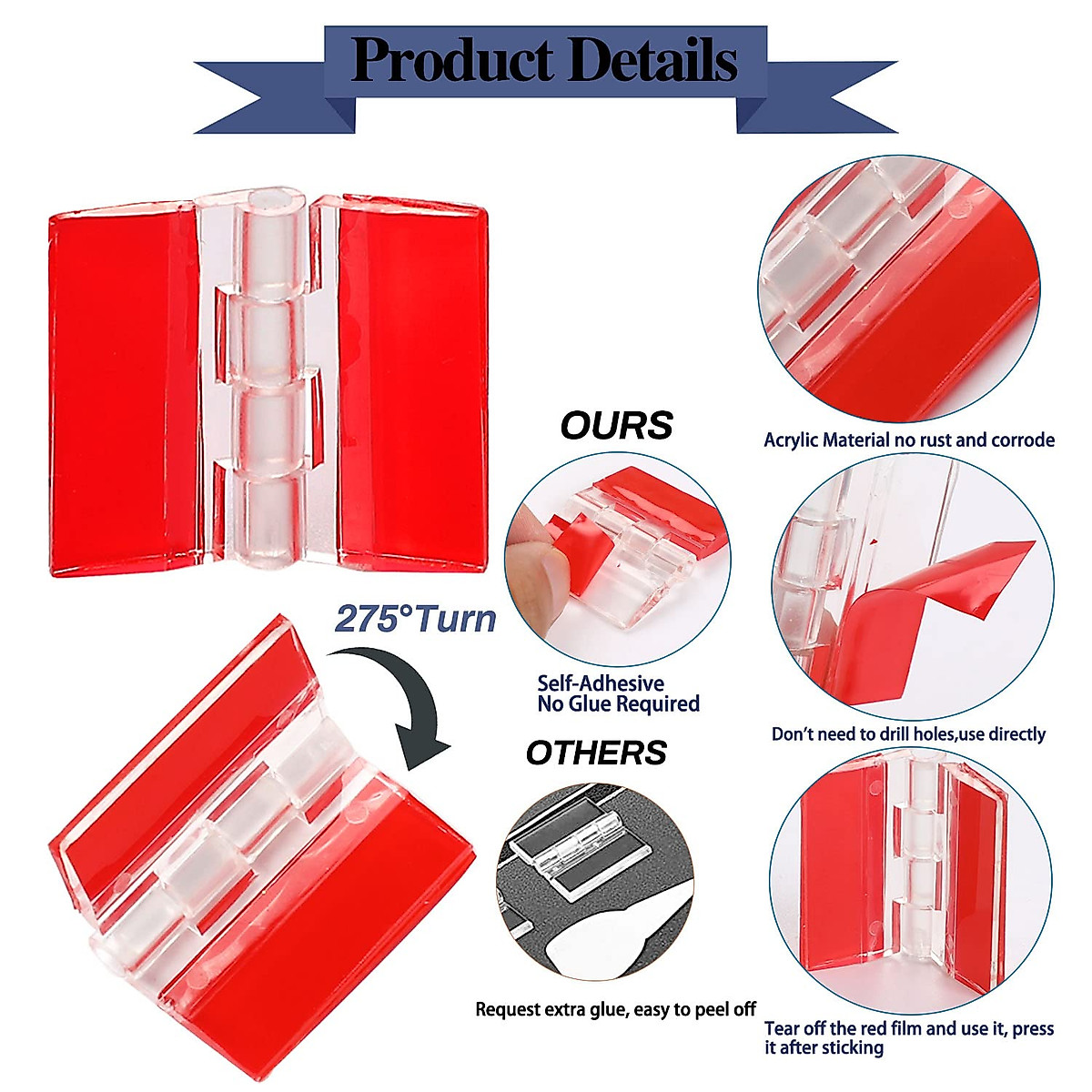 12 Pcs 35x25 mm Mini Transparent Acrylic Hinge Self-Adhesive Small Hinges Folding Hinge, Clear Plastic Hinges for Glass, Crafts, Aquarium Lid, Cabinet, Furniture, Display Stand