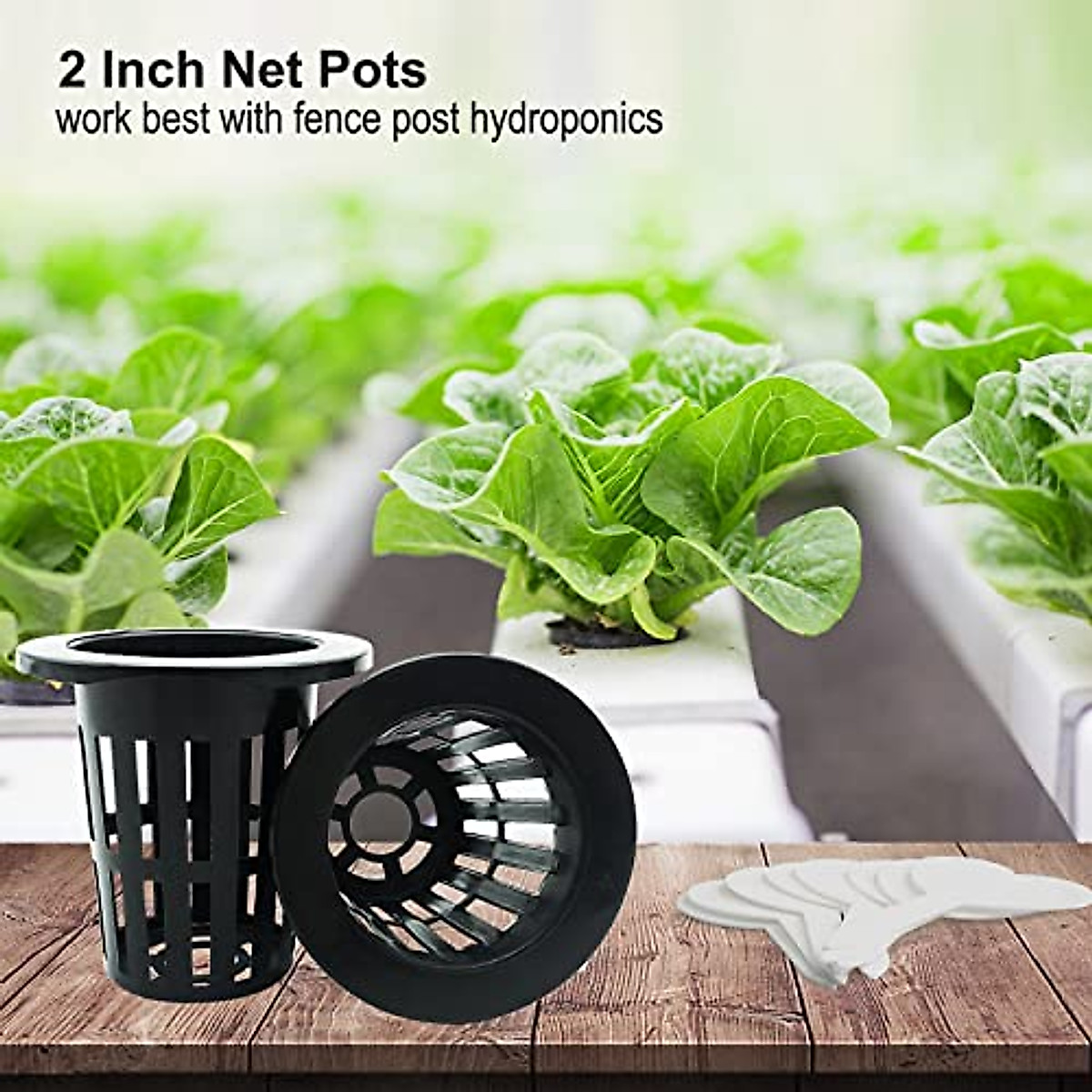 Tmtamye 100 Pack 2 inch Net Pots Hydroponics Supplies Cups, Round Wide Lip Design Orchids Aquaponics Garden Slotted Mesh Heavy Duty Net Pot with 20Pcs Plant Labels