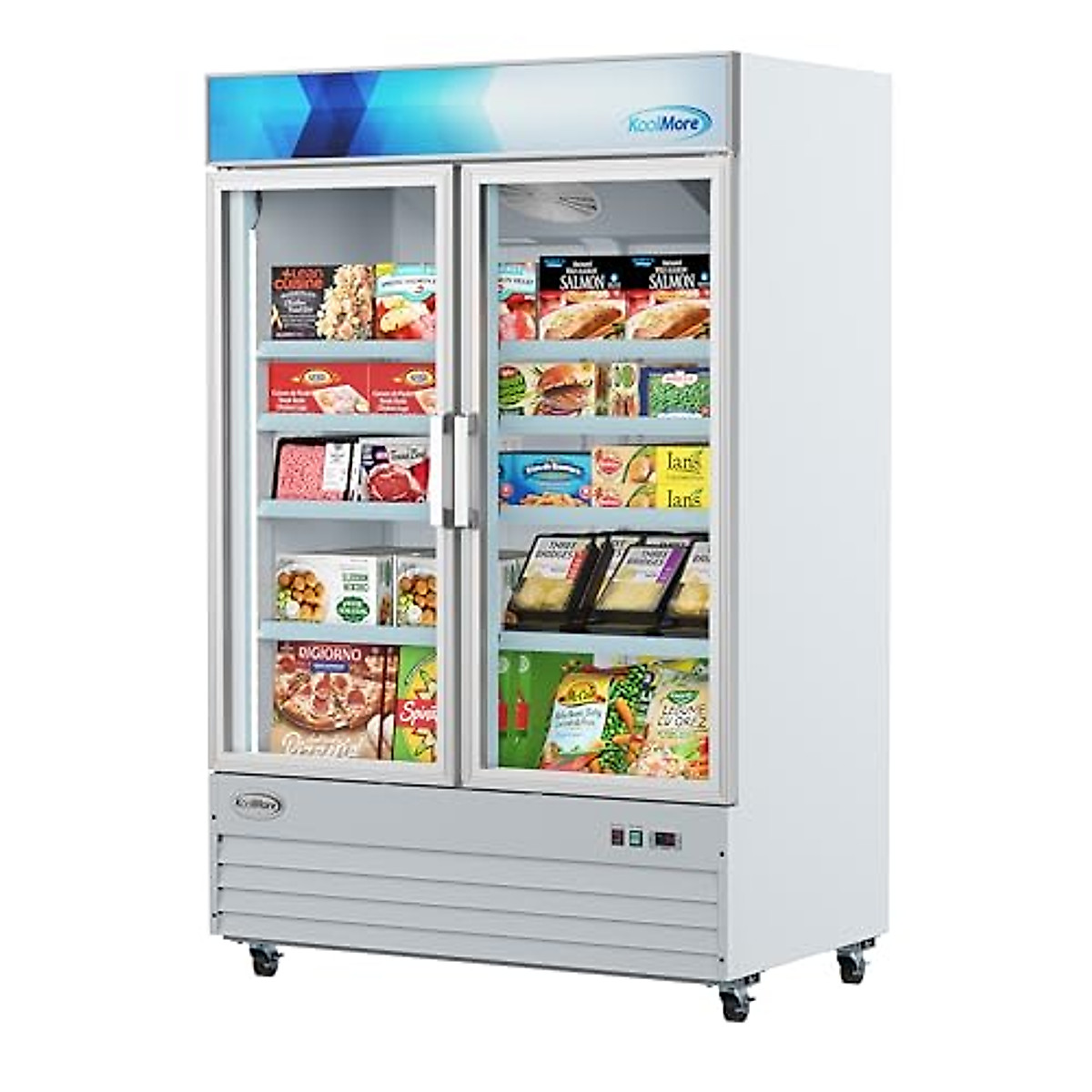 KoolMore MDF-2GD-45C-WH 53 in. Commercial Two Glass Door Display Upright Freezer Merchandiser in White 45 Cu. Ft