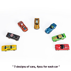 ThinkMax Valentins Day Cards for Kids with 28 Pack Mini Die-Cast Metal Cars, Valentines Classroom Gift Exchange Party Favor Supplies for Boys Girls.