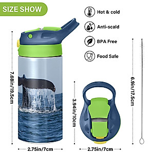 Kigai 12 oz Humpback Whales Kids Water Bottle,Insulated Stainless Steel Water Bottle with Straw Lid Double Walled Leakproof Flask for School Toddlers Girls Boys