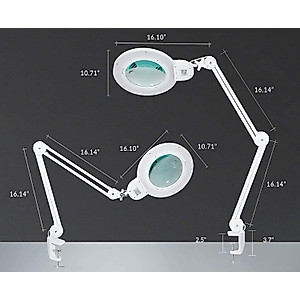 Neatfi XL Bifocal LED Magnifying Lamp, 7-Inch Acrylic Lens, 5D/20D Magnification, Hands-Free, Dimmable, 84 SMD LED, Adjustable Arm for Crafts, Reading, Close Work (with Clamp, White)