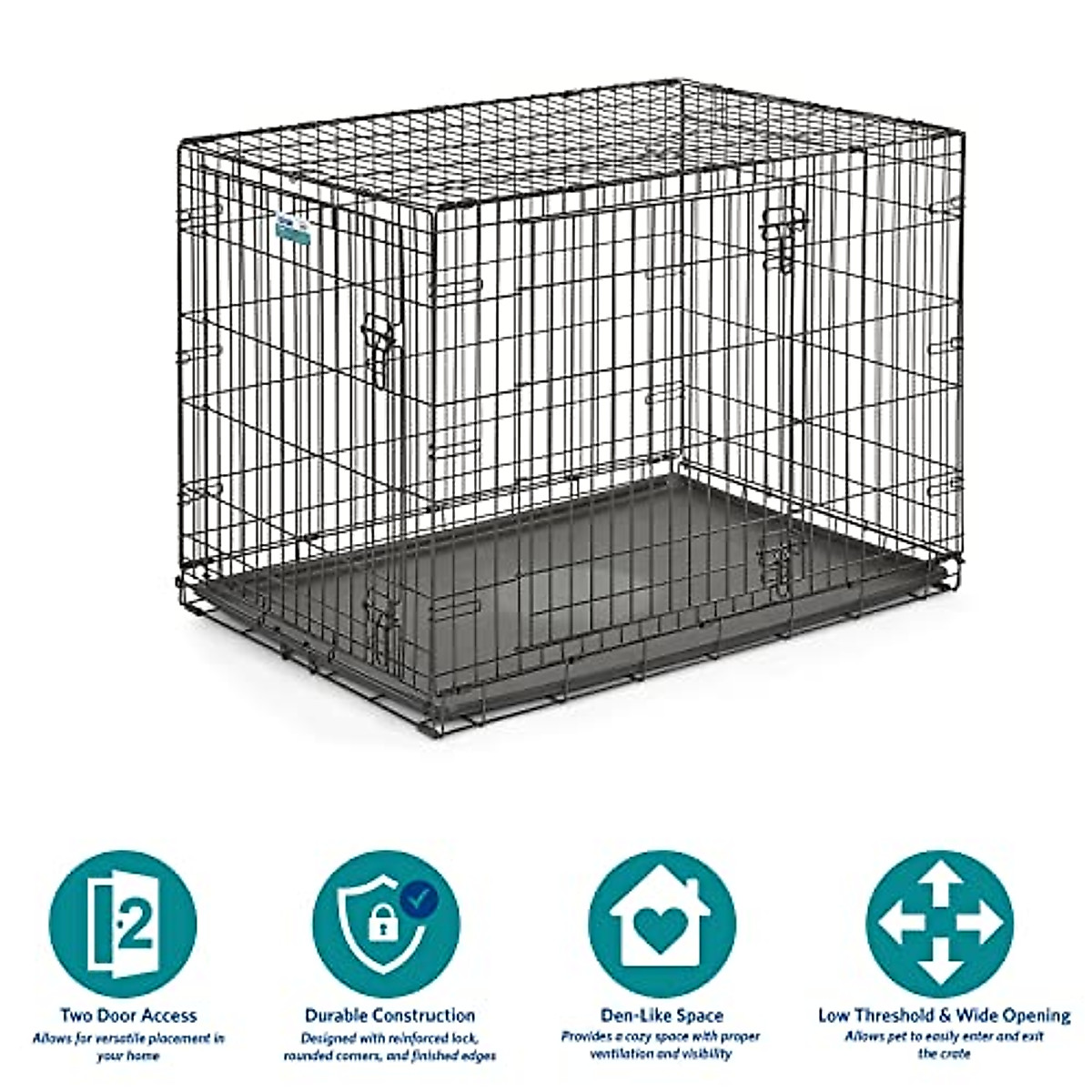 MidWest Homes for Pets Newly Enhanced Single & Double Door iCrate Dog Crate, Includes Leak-Proof Pan, Floor Protecting Feet, Divider Panel & New Patented Features