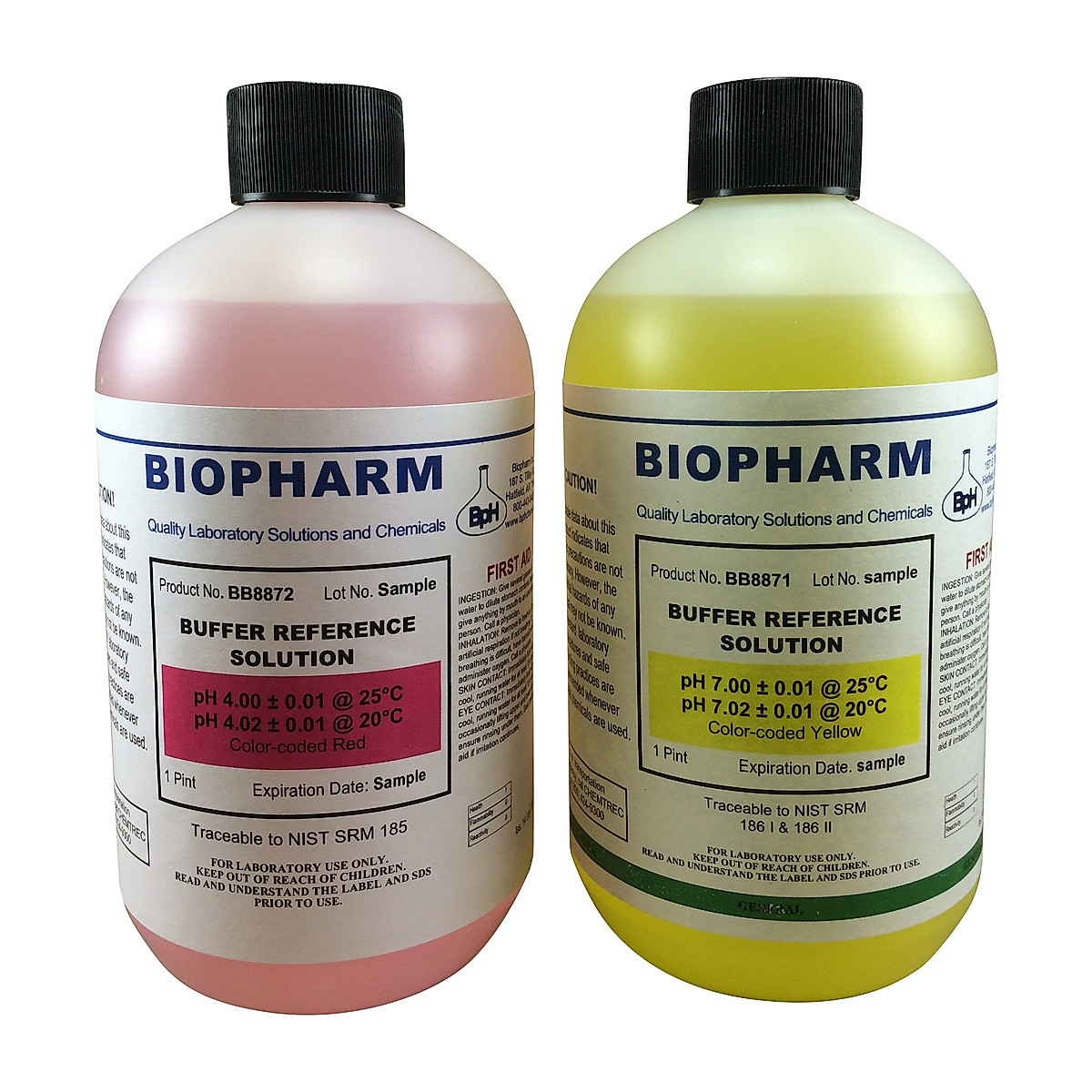 pH Buffer Calibration Solution Kit 2-Pack — one pH 4.00 (red) and one pH 7.00 (Yellow), Each 500 mL (1.06 Pint) — NIST Traceable Reference Standards for All pH Meters