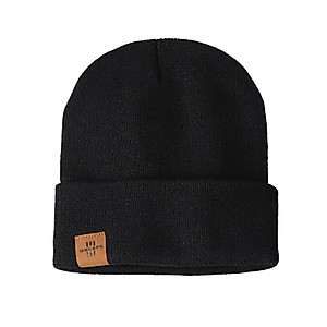 Winter Beanie Acrylic Winter Hats for Women Men Soft Warm Unisex Cuffed Beanie (Black)