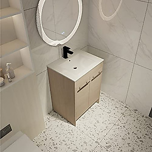 JIBIO 24" Bathroom Vanity Sink Free Standing Bathroom Storage Cabinet w/Ceramic Sinks with 2 Doors Adjustable Shelf Modern Cabinet Space Saver for Apartment Dorm Contemporary Bath