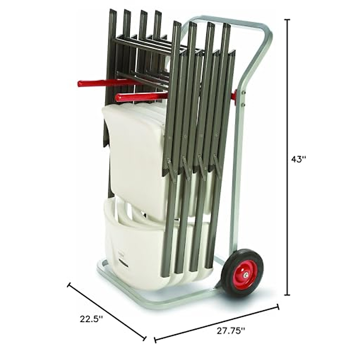 Raymond 750 Folding Chair Dolly with 8" x 1-3/4" Skid-Resistant Rubber Wheels, 180 lbs Capacity, 27-3/4" Width x 43" Height x 22-1/2" Depth