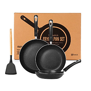 RATWIA Frying Pan 3-Piece Set, Nonstick Skillet Set for Induction Cooktop, Frying Pan Nonstick 8 Inch+9.5 Inch +11 Inch (Black)