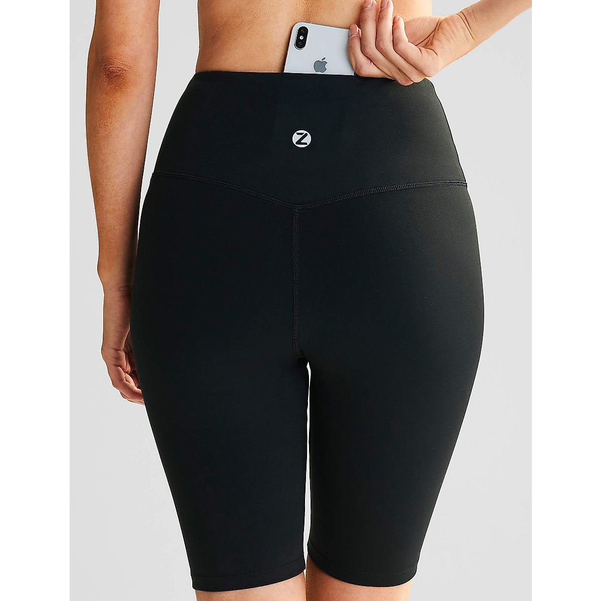 ZUTY 10"/ 5" Biker Shorts Women High Waisted with 2 Hidden Pockets Workout Athletic Compression Yoga Long Shorts Black L