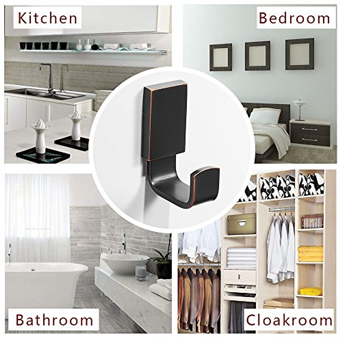 BESy Brass Clothes Hook Single Towel Hook for Bathroom Kitchen Garage Square Style Robe Hook Coat Hook Hat Hook, Self Adhesive with Glue or Wall Mounted with Screws, Oil Rubbed Bronze