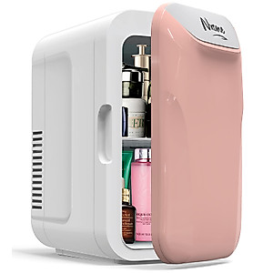 NXONE Mini Fridge,8 Can/6 Liter Small Refrigerator,110VAC/ 12V DC Portable Thermoelectric Cooler and Warmer Freezer Skincare Desk Little Tiny fridge for Cosmetics,Foods, Bedroom,Dorm,Office,and Car