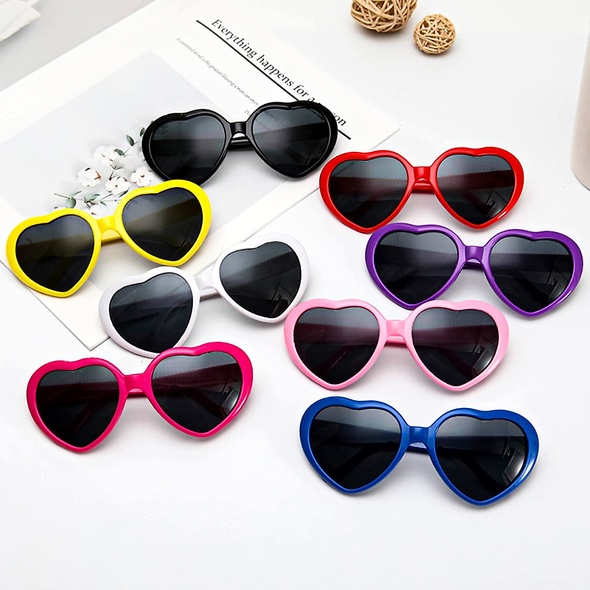 YQVIE Heart Shaped Sunglasses with Heart Effect for Women Light Changing Heart Effect Diffraction Glasses for Party Supplies (Black/White/Red/Pink)