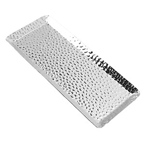 Hammered Tray with Raised Edges 9.8x4.3 inch Hammered Stainless Steel Rectangular Metal Serving Tray Platter Fruit Dish for Parties Copper Finish Makeup Organizer Jewellery Holder Towel(Silver)